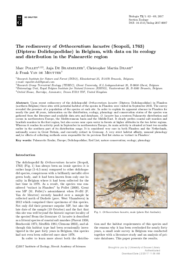 (PDF) The rediscovery of Orthoceratium lacustre (Scopoli, 1763 ...