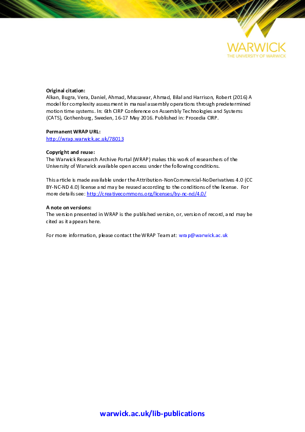 (PDF) A Model for Complexity Assessment in Manual Assembly Operations ...