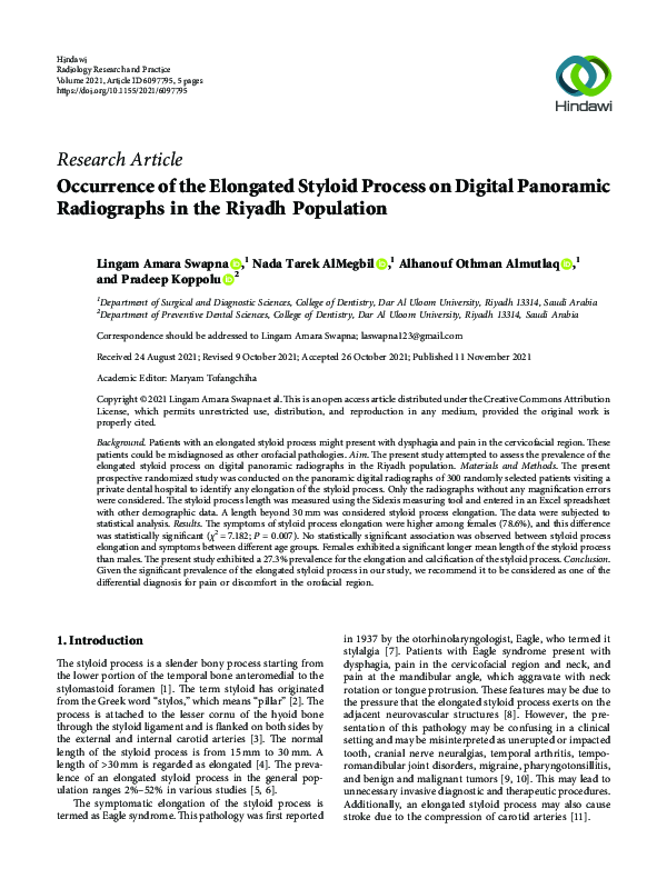 (PDF) Occurrence of the Elongated Styloid Process on Digital Panoramic ...