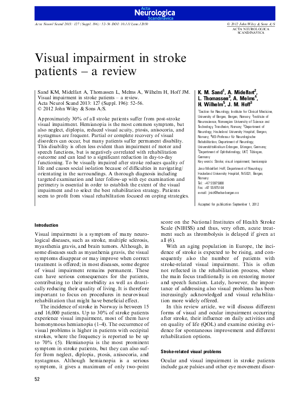 (PDF) Visual impairment in stroke patients - a review