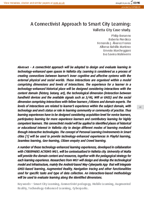 (PDF) A connectivist approach to smart city learning : Valletta city ...