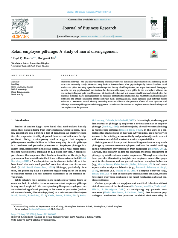 (PDF) Retail employee pilferage: A study of moral disengagement