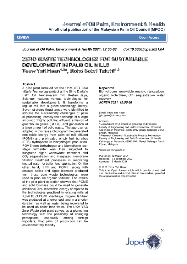 (PDF) Zero Waste Technologies for Sustainable Development in Palm Oil Mills