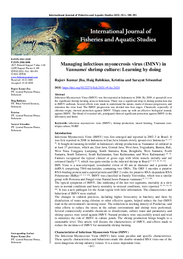 (PDF) Managing infectious myonecrosis virus (IMNV) in Vannamei shrimp ...