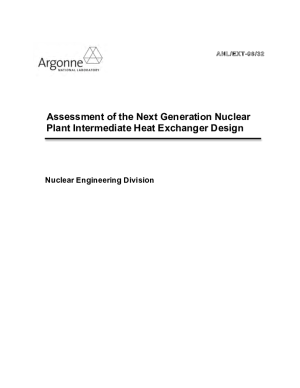 (PDF) Assessment of next generation nuclear plant intermediate heat ...