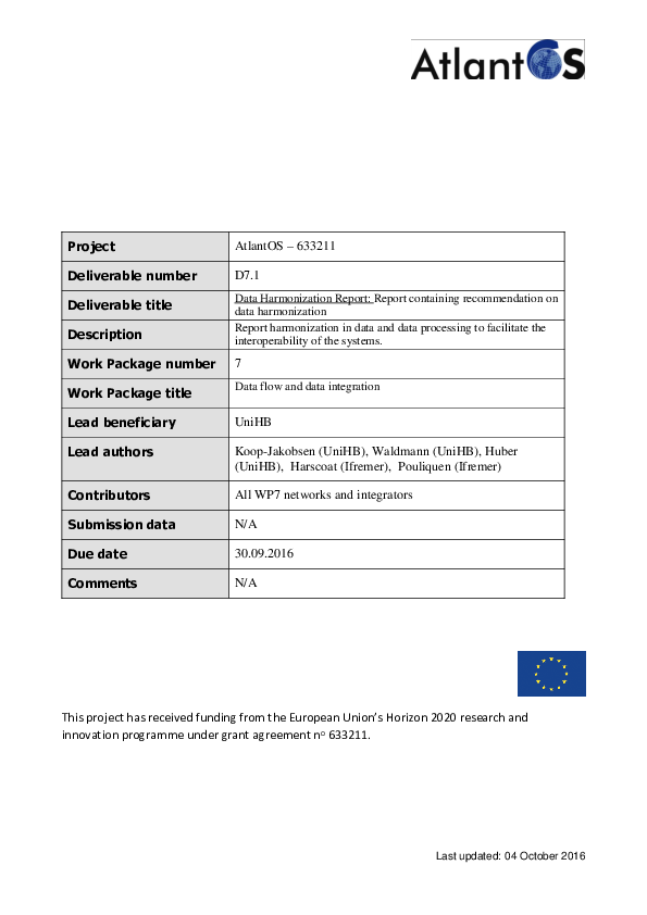 (PDF) Data Harmonization Report: Report containing recommendation on ...