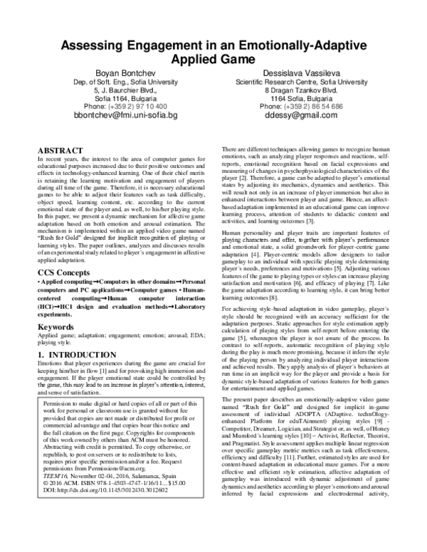 (PDF) Assessing engagement in an emotionally-adaptive applied game ...