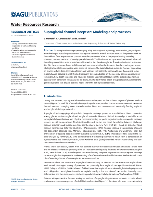 (PDF) Supraglacial channel inception: Modeling and processes
