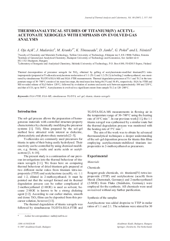 (PDF) Thermoanalytical studies of titanium(IV) acetylacetonate xerogels ...