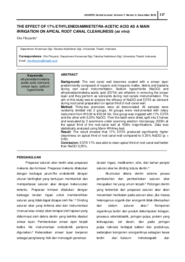 (PDF) THE EFFECT OF 17% ETHYLENEDIAMINETETRA-ACETIC ACID AS A MAIN ...