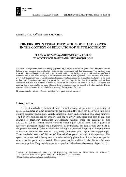 (PDF) The Errors in Visual Estimation of Plants Cover in the Context of ...