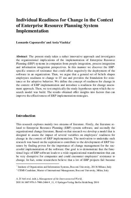 (PDF) Individual Readiness for Change in the Context of Enterprise ...
