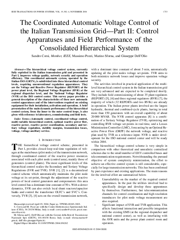 (PDF) The Coordinated Automatic Voltage Control of the Italian Transmission Grid—Part I: Reasons ...
