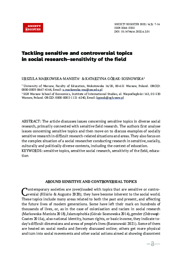 (PDF) Tackling sensitive and controversial topics in social research ...