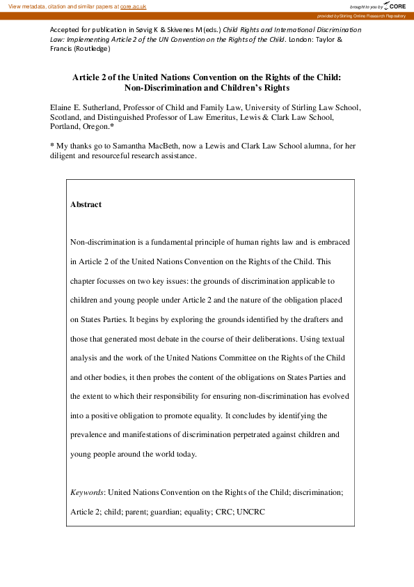 (PDF) Article 2 of the United Nations Convention on the Rights of the Child