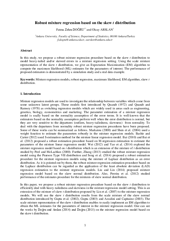 Pdf Robust Mixture Regression Based On The Skew T Distribution