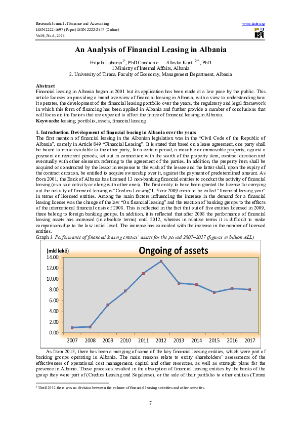 (PDF) An Analysis of Financial Leasing in Albania