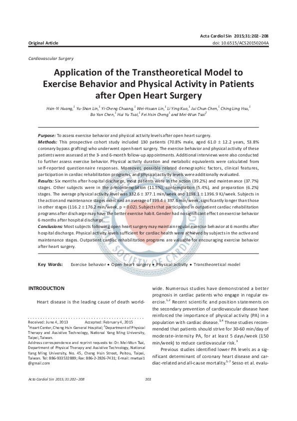 Pdf Application Of The Transtheoretical Model To Exercise Behavior