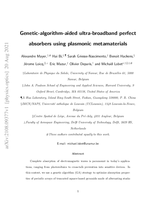 (PDF) Genetic-algorithm-aided ultra-broadband perfect absorbers using ...