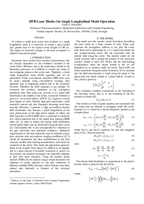 (PDF) DFB Laser Diodes for Single Longitudinal Mode Operation