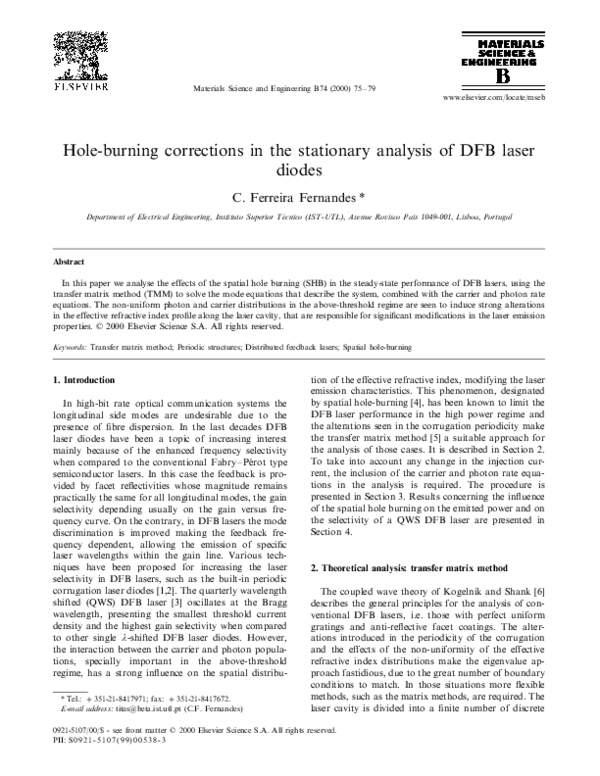 (PDF) Hole-burning corrections in the stationary analysis of DFB laser diodes