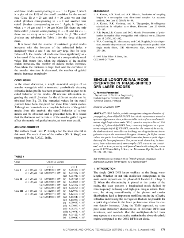 (PDF) Single longitudinal mode operation in phase-shifted DFB laser diodes