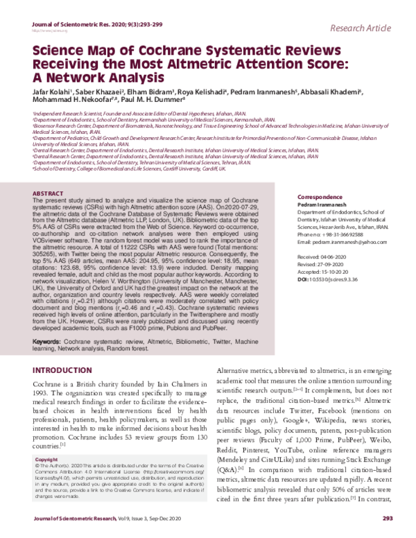 (PDF) Science Map of Cochrane Systematic Reviews Receiving the Most ...