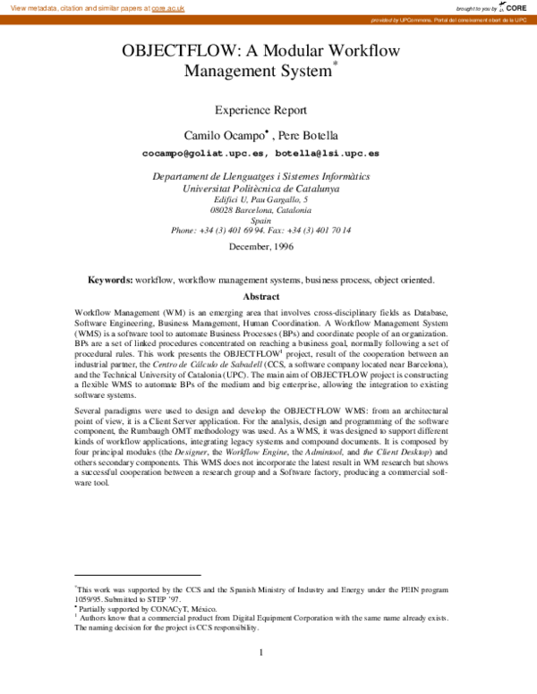 (PDF) OBJECTFLOW: A Modular Workflow Management System