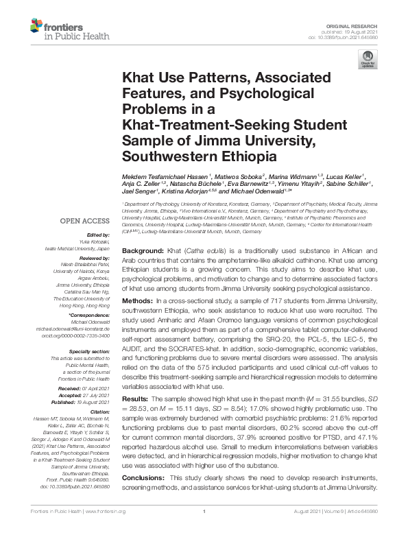 (PDF) Khat Use Patterns, Associated Features, and Psychological ...