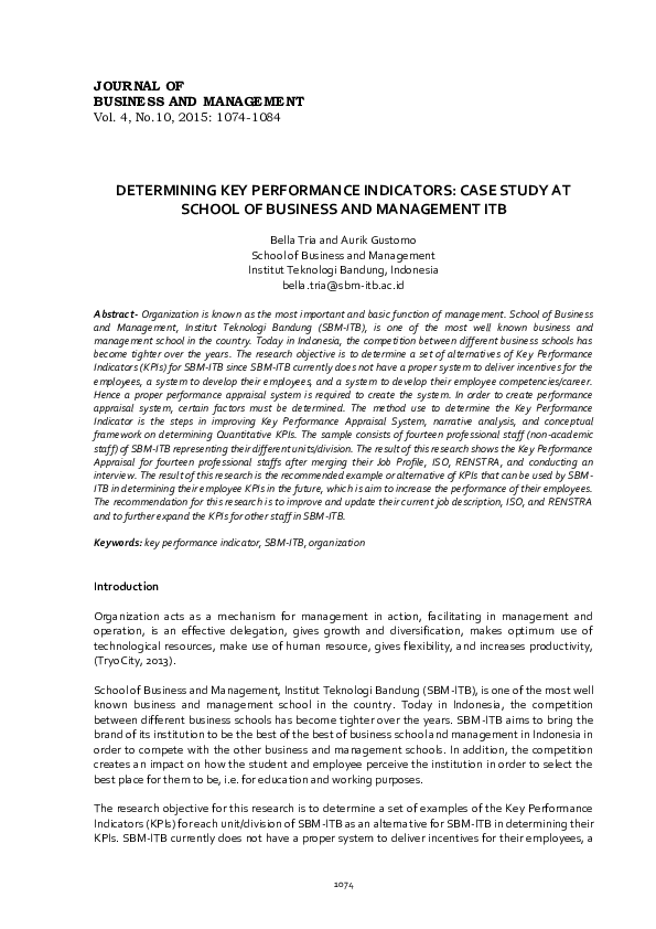 (PDF) Determining Key Performance Indicators: Case Study at School of ...