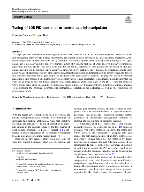 (PDF) Tuning of LQR-PID controller to control parallel manipulator