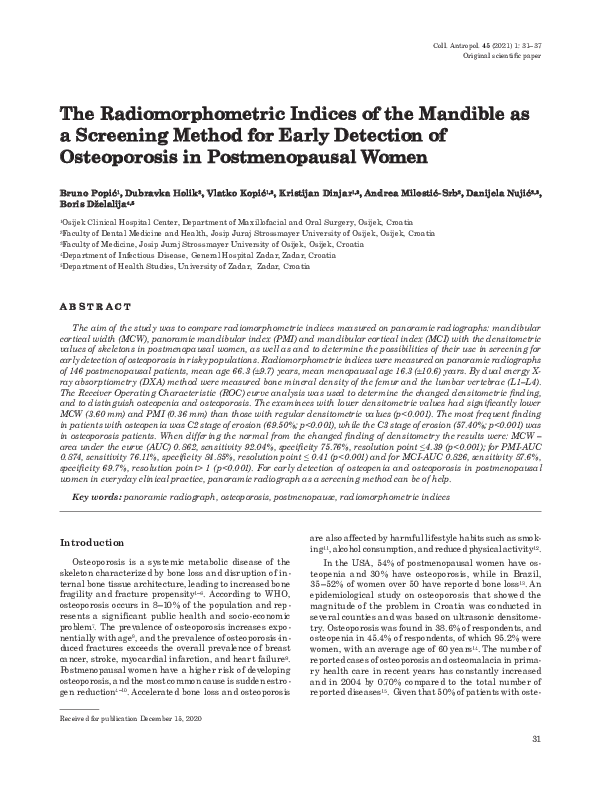Pdf The Radiomorphometric Indices Of The Mandible As A Screening