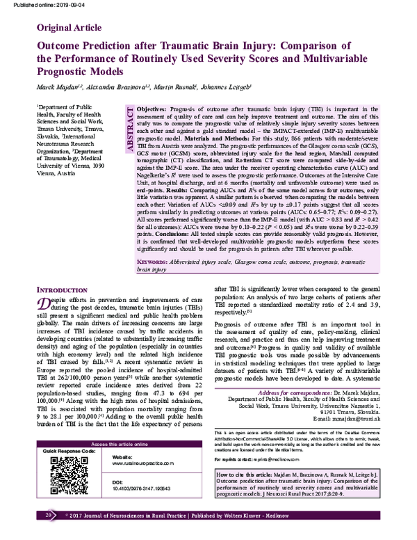 (PDF) Outcome Prediction after Traumatic Brain Injury: Comparison of ...