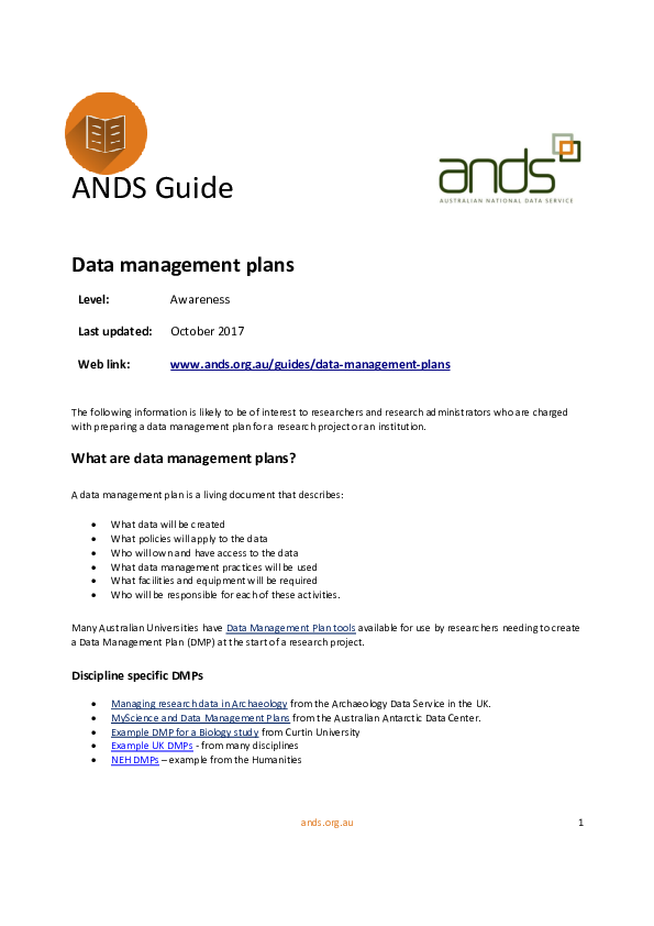 (PDF) Data Management Plans