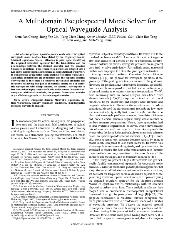 (PDF) A Multidomain Pseudospectral Mode Solver for Optical Waveguide Analysis