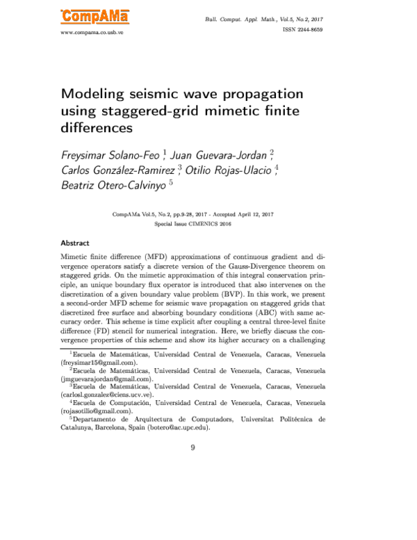 Pdf Modeling Seismic Wave Propagation Using Staggered Grid Mimetic