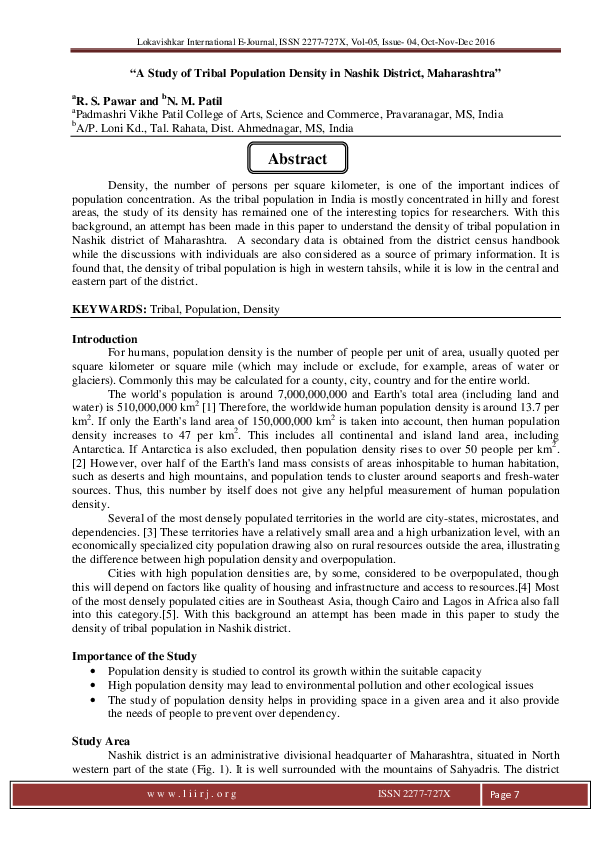 (PDF) "A Study of Tribal Population Density in Nashik District ...