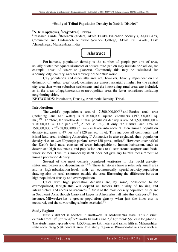 (PDF) "Study of Tribal Population Density in Nashik District"