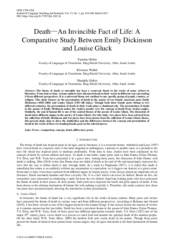 (PDF) Death—An Invincible Fact of Life: A Comparative Study Between ...