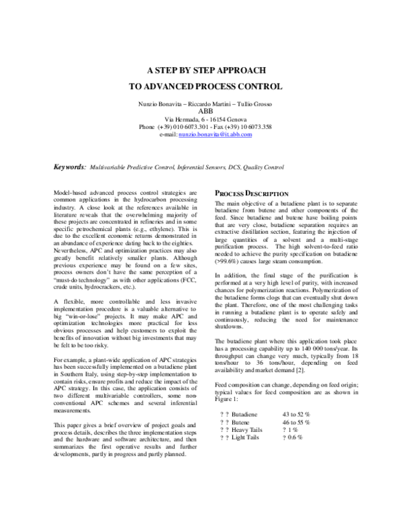 (PDF) A step-by-step approach to advanced process control : Improving ...