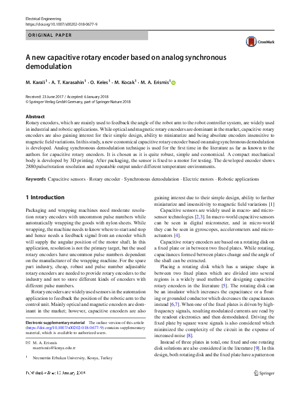 Pdf A New Capacitive Rotary Encoder Based On Analog Synchronous Demodulation