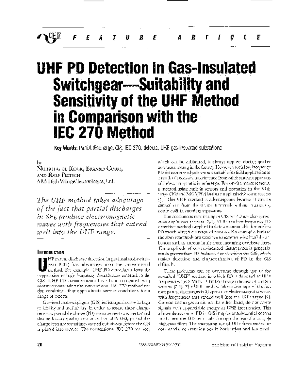 (PDF) UHF PD detection in gas-insulated switchgear-suitability and sensitivity of the UHF method ...