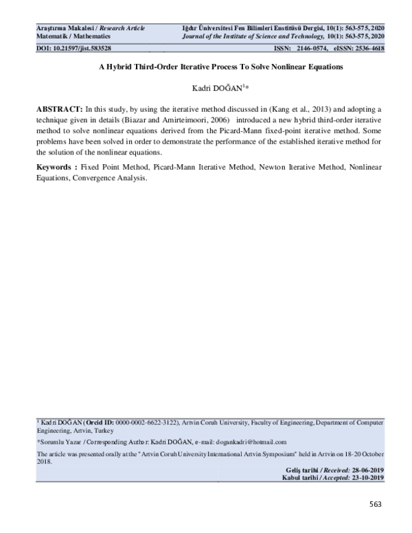 Pdf A Hybrid Third Order Iterative Process To Solve Nonlinear Equations
