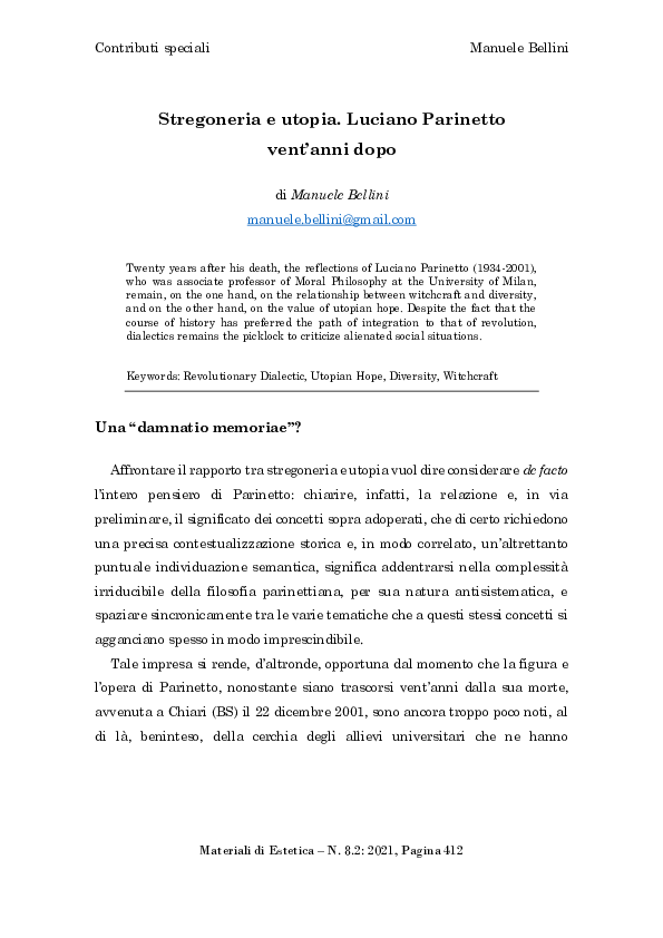 (PDF) Stregoneria e utopia. Luciano Parinetto vent’anni dopo