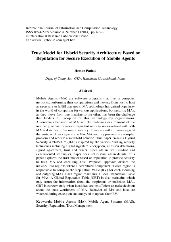 (PDF) Trust Model for Hybrid Security Architecture Based on Reputation ...