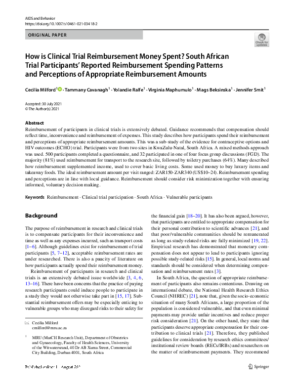 (PDF) How is Clinical Trial Reimbursement Money Spent? South African ...