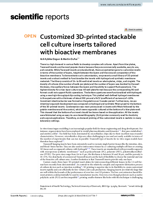(PDF) Custom 3D-Printed Cell Culture Inserts