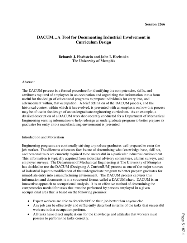 (PDF) Dacum…A Tool For Documenting Industrial Involvement In Curriculum ...