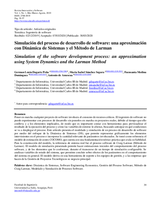 (PDF) Simulación del proceso de desarrollo de software: una aproximación con Dinámica de ...