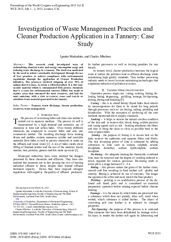 (PDF) Investigation of waste management practices and cleaner ...